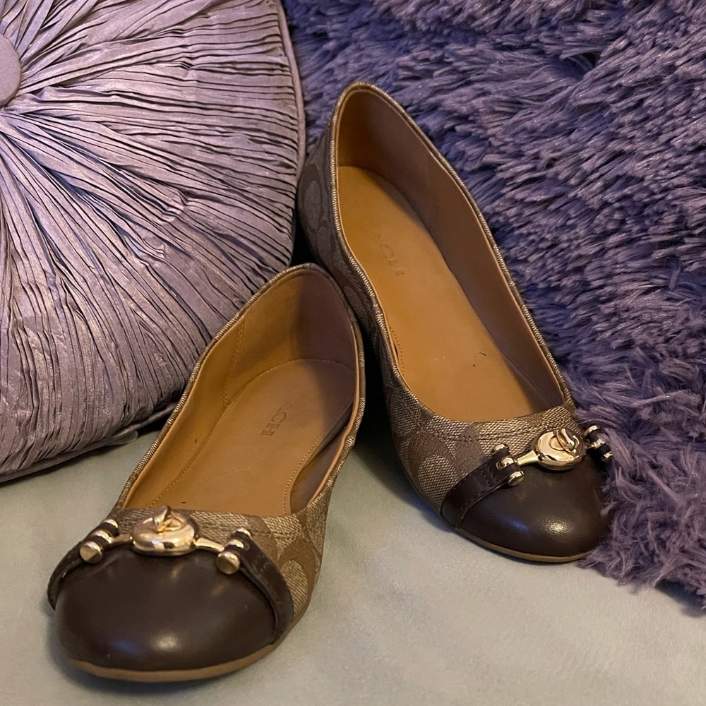 Coach Brown & Tan Signature Pattern Flats - Gem